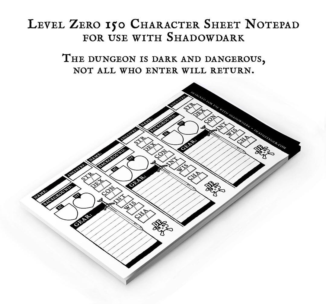 The Level Zero 150 Character Sheet Notepad for Use With Shadowdark - Etsy
