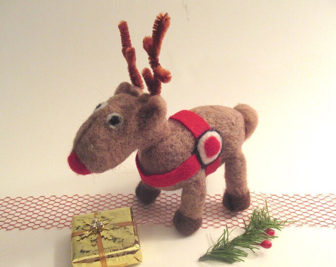 Red Nosed Reindeer, Xmas Collectible, Handmade Figure, Christmas Decor ...