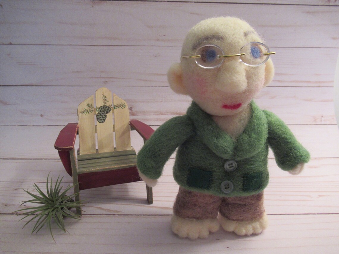 Little Bald Man Felted Figure Man With Glasses Grandpa - Etsy