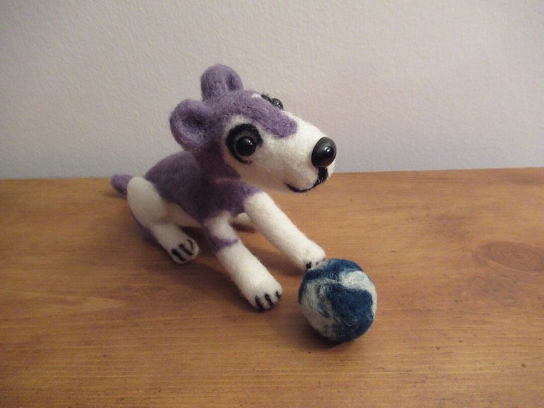 CLEARANCE, Needle Felted Husky Puppy, Handmade Wool Dog With Toy Ball ...