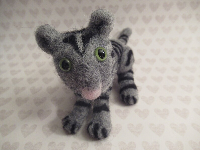 Striped Kitty Tabby Cat Felted Animal Mini Feline - Etsy
