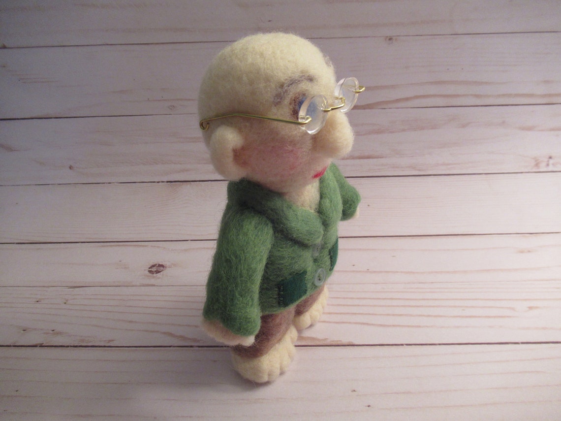 Little Bald Man Felted Figure Man With Glasses Grandpa - Etsy