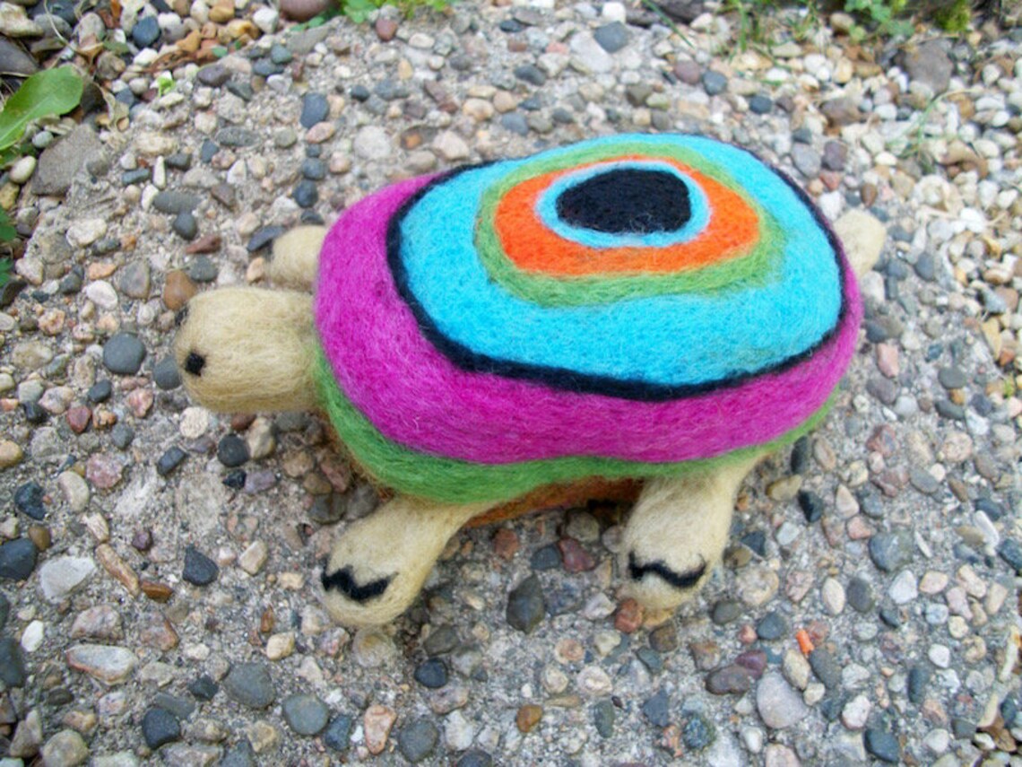 Felted Turtle Colorful Turtle Tropical Pet Handmade Art | Etsy