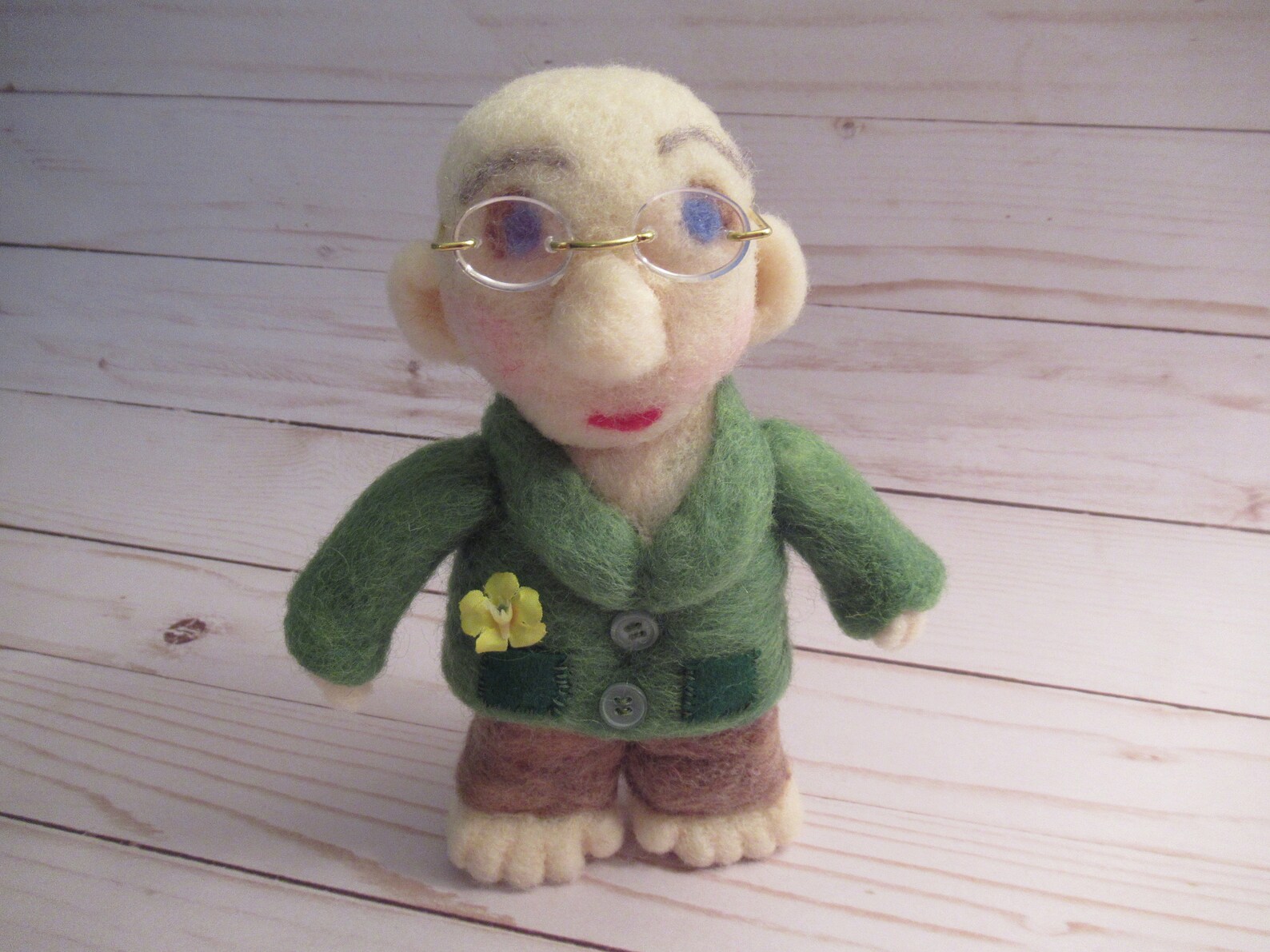 Little Bald Man Felted Figure Man With Glasses Grandpa - Etsy