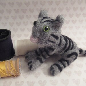 Striped Kitty Tabby Cat Felted Animal Mini Feline - Etsy