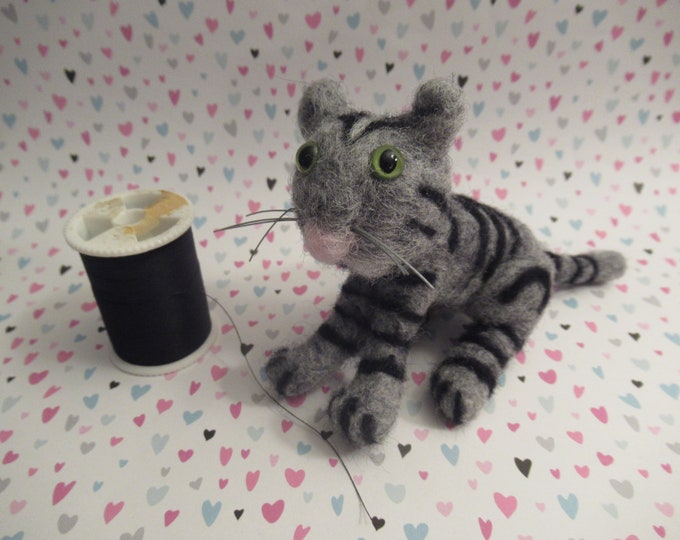 Striped Kitty, Tabby Cat, Felted Animal, Mini Feline - Etsy
