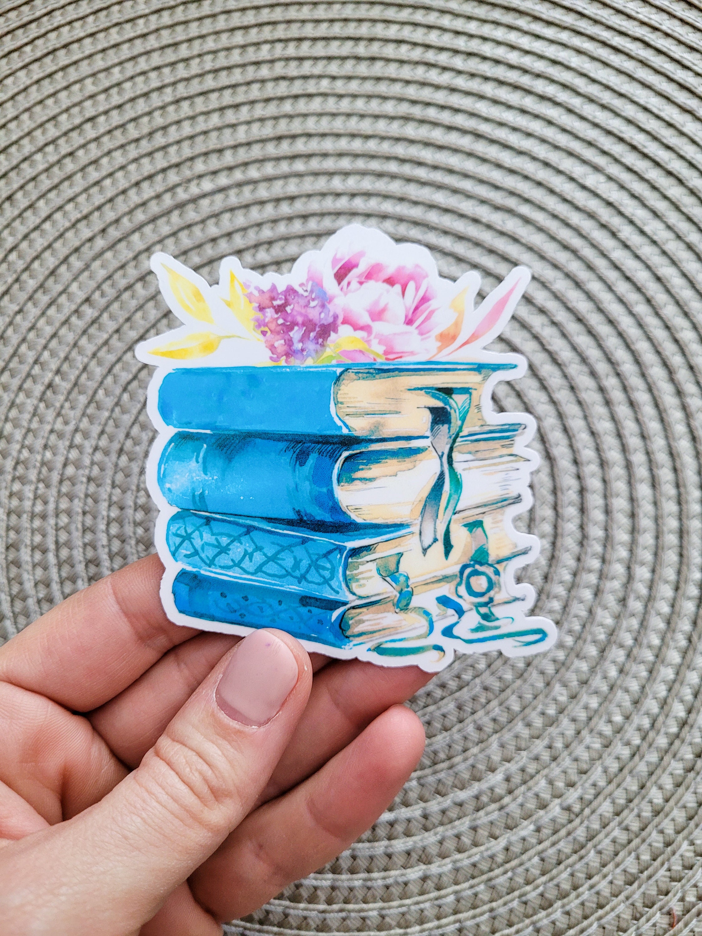 Stack of Books Waterproof Vinyl Sticker, Book Lover, Bookworm, Journal ...