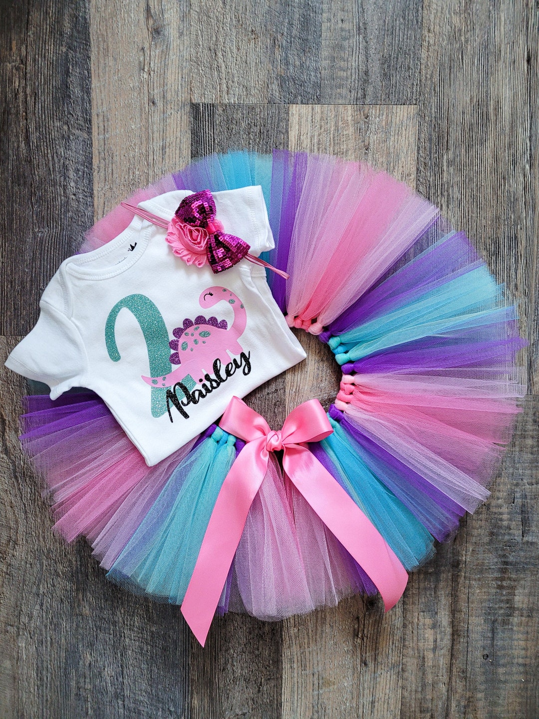 Custom Dinosaur First Birthday Tutu Outfit Pink Dinosaur Tutu Bodysuit ...