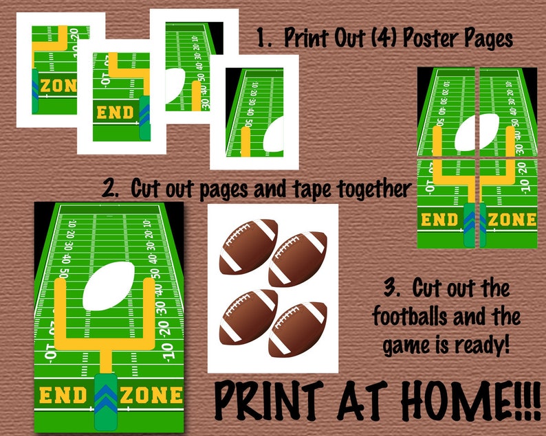 Pin the Football in the Field Goal Football Games Football | Etsy
