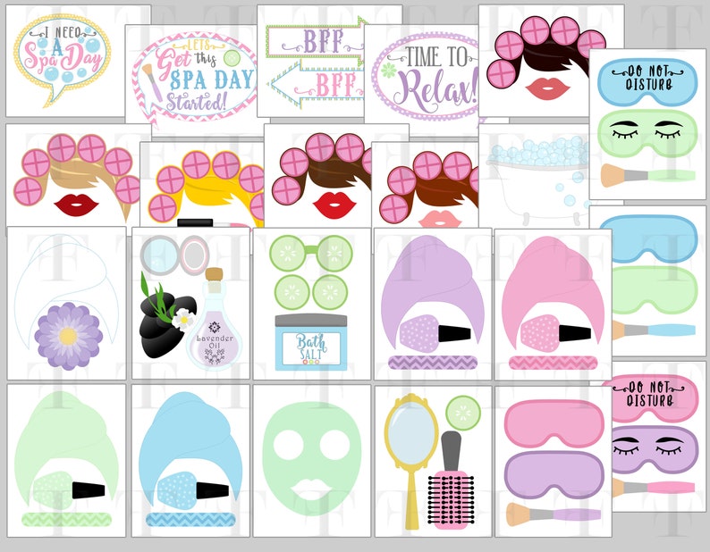 SPA Party Photo Booth Props Spa Party Birthday Printable - Etsy