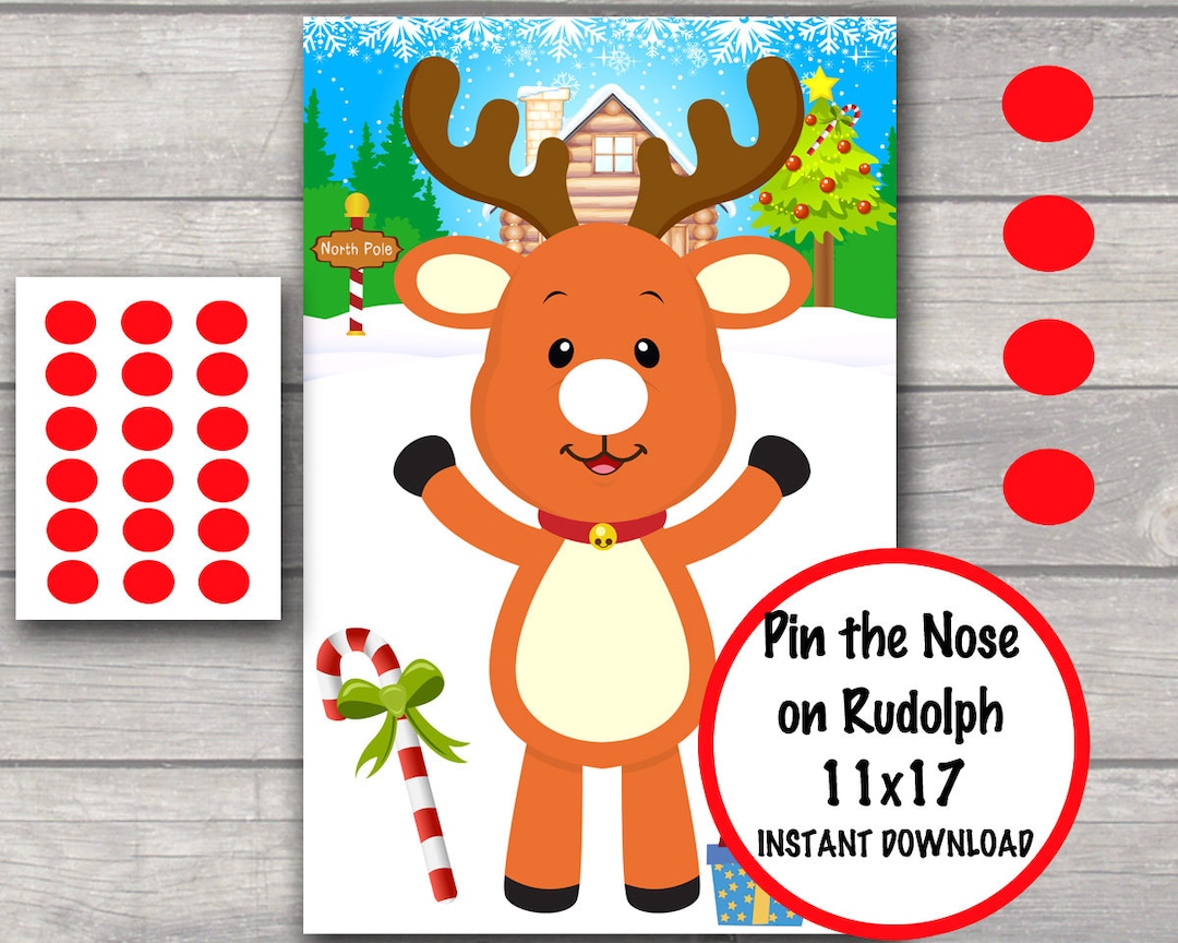Pin the Nose on Rudolph, Christmas Games, Christmas Party Game INSTANT ...