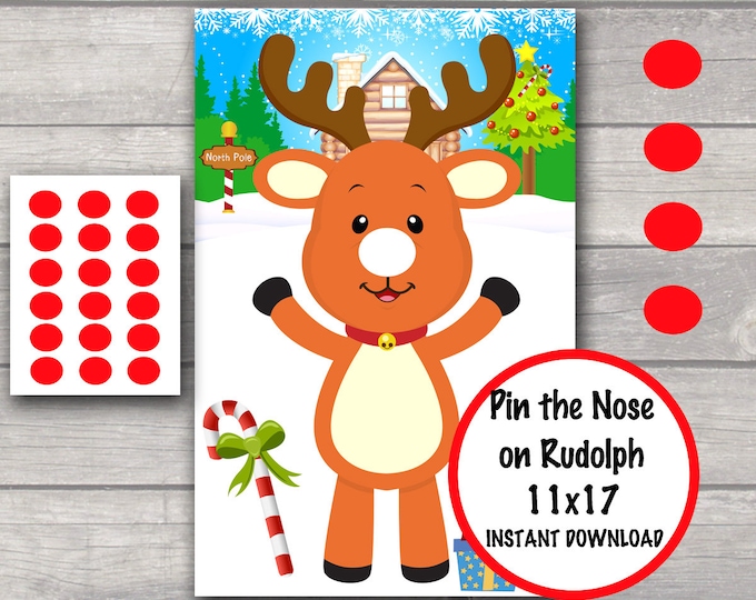 Pin the Nose on Rudolph, Christmas Games, Christmas Party Game INSTANT ...