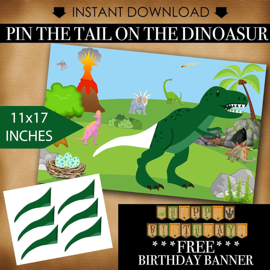 Pin the Tail on the Dinosaur, Dinosaur Games, Dinosaur Birthday Party ...