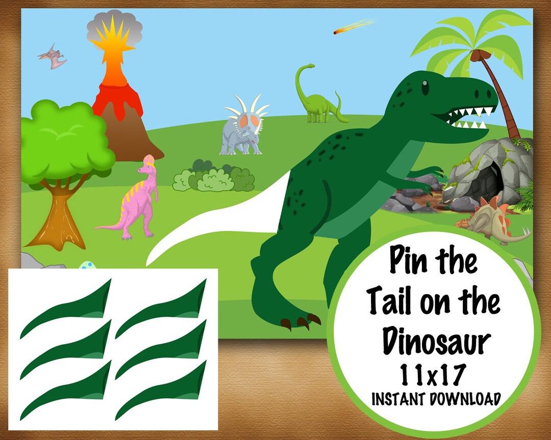 Pin the Tail on the Dinosaur, Dinosaur Games, Dinosaur Birthday Party ...