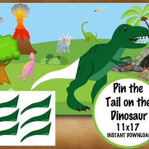 Pin the Tail on the Dinosaur, Dinosaur Games, Dinosaur Birthday Party ...