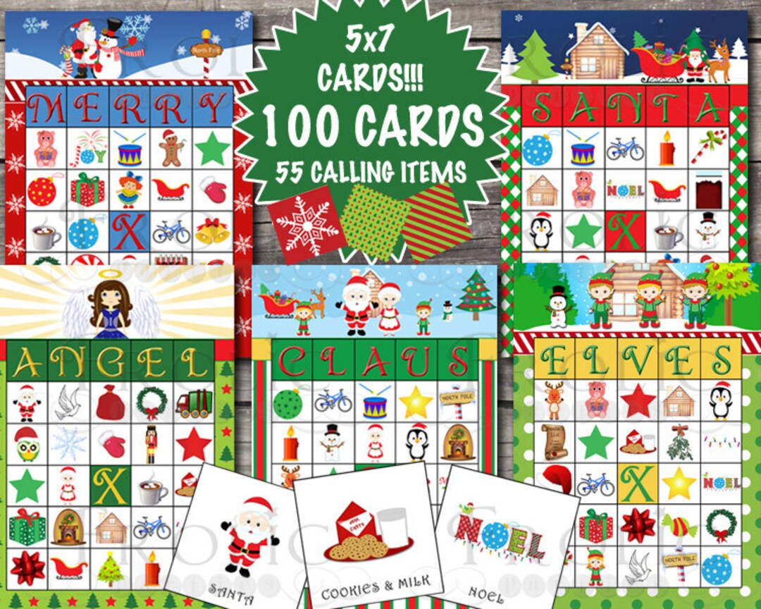 Christmas Bingo 100 Printable Cards INSTANT DOWNLOAD - Etsy