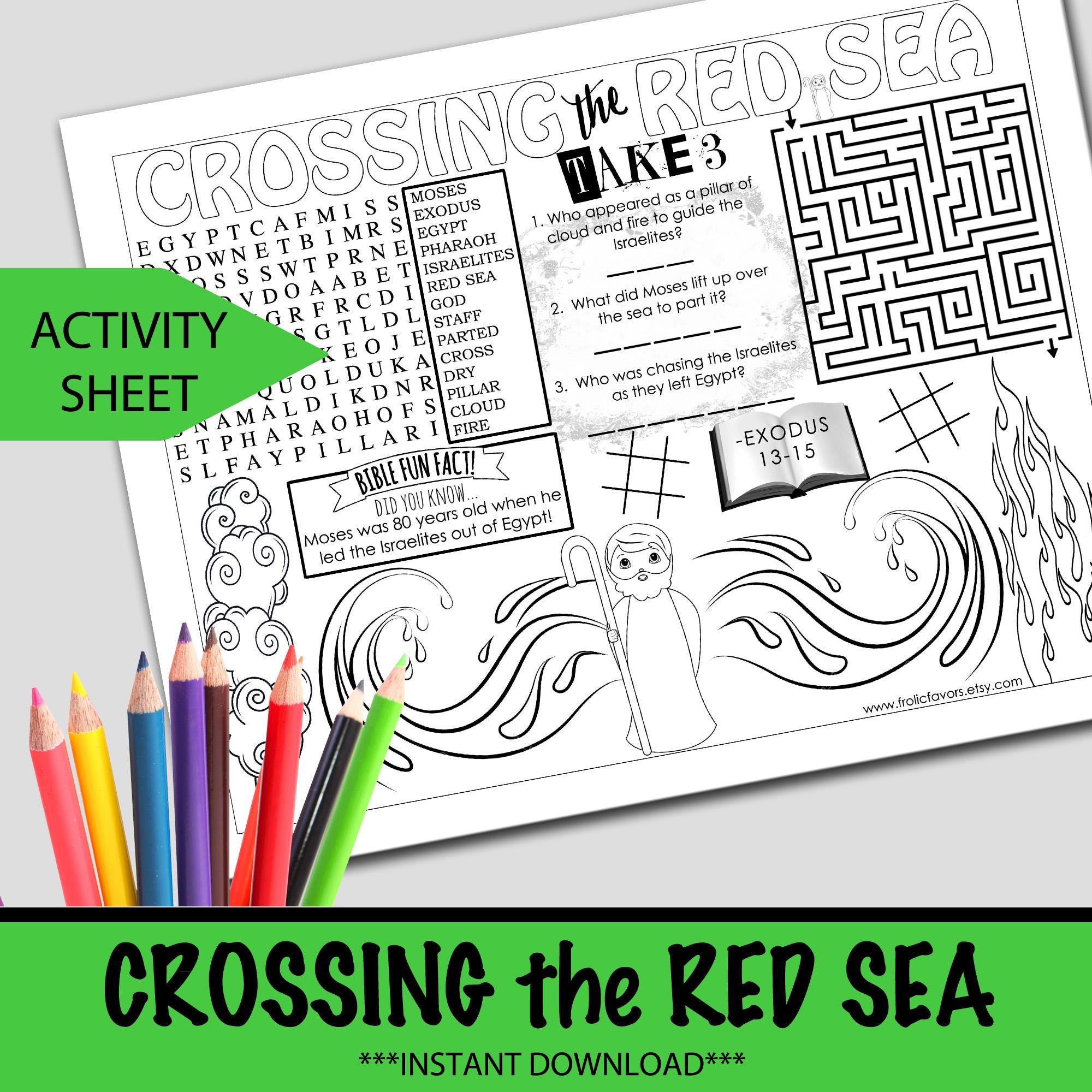 Crossing the Red Sea Activity Sheet: Moses Bible Story (instant ...