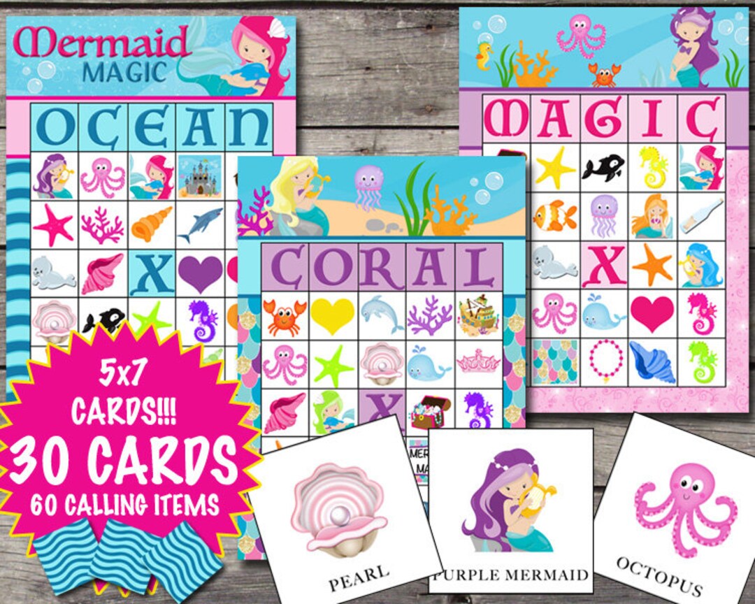 Mermaid Bingo 30 Cards Mermaid Party Games Mermaid Birthday - Etsy