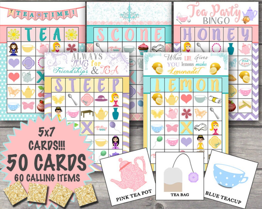 Tea Party Bingo 50 Cards INSTANT DOWNLOAD - Etsy