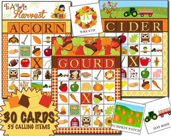 Harvest Fall Autumn Bingo 30 Printable Halloween Thanksgiving Party ...