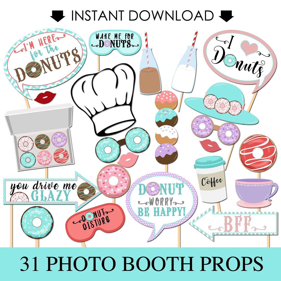 Donut Party Photo Booth Props: Printable Birthday Decorations (instant ...
