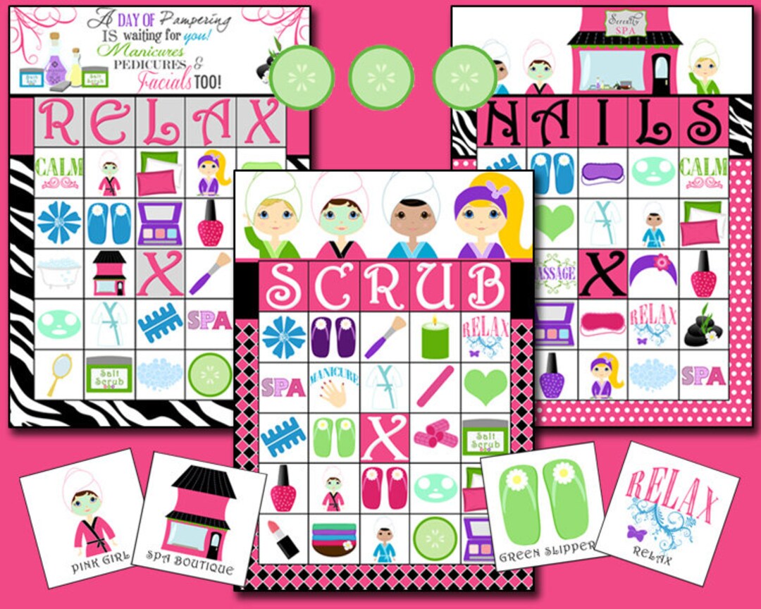 Spa Bingo 30 Cards, Spa Party Games, Spa Birthday Games, Spa Party ...