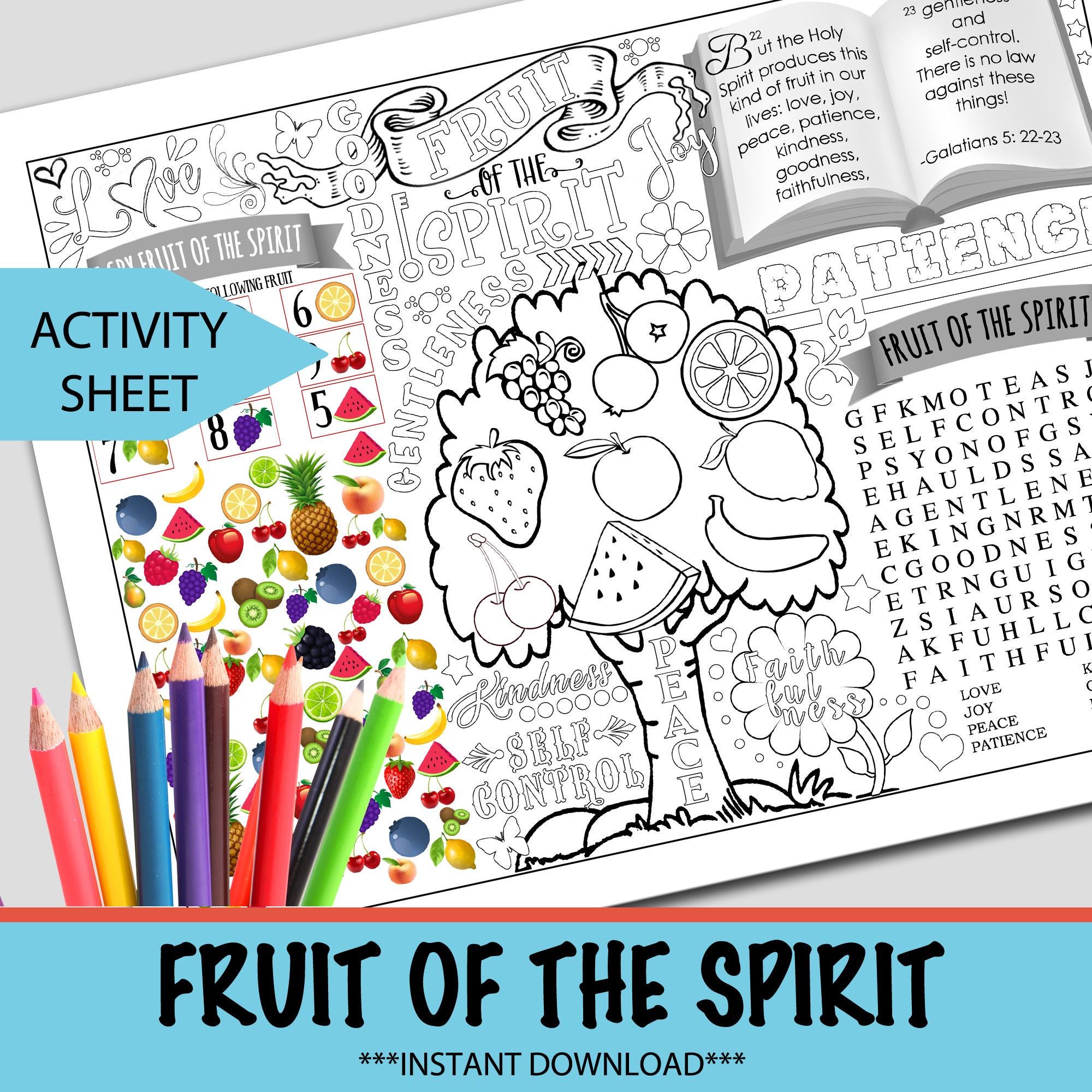 Fruit of the Spirit Activity Sheet, Bible Coloring, Galatians Worksheet ...