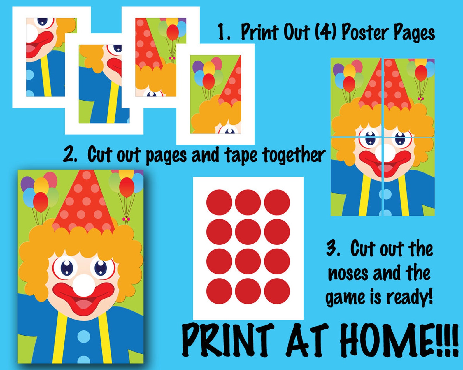 Pin the Nose on the Clown Carnival Games Carnival Birthday - Etsy