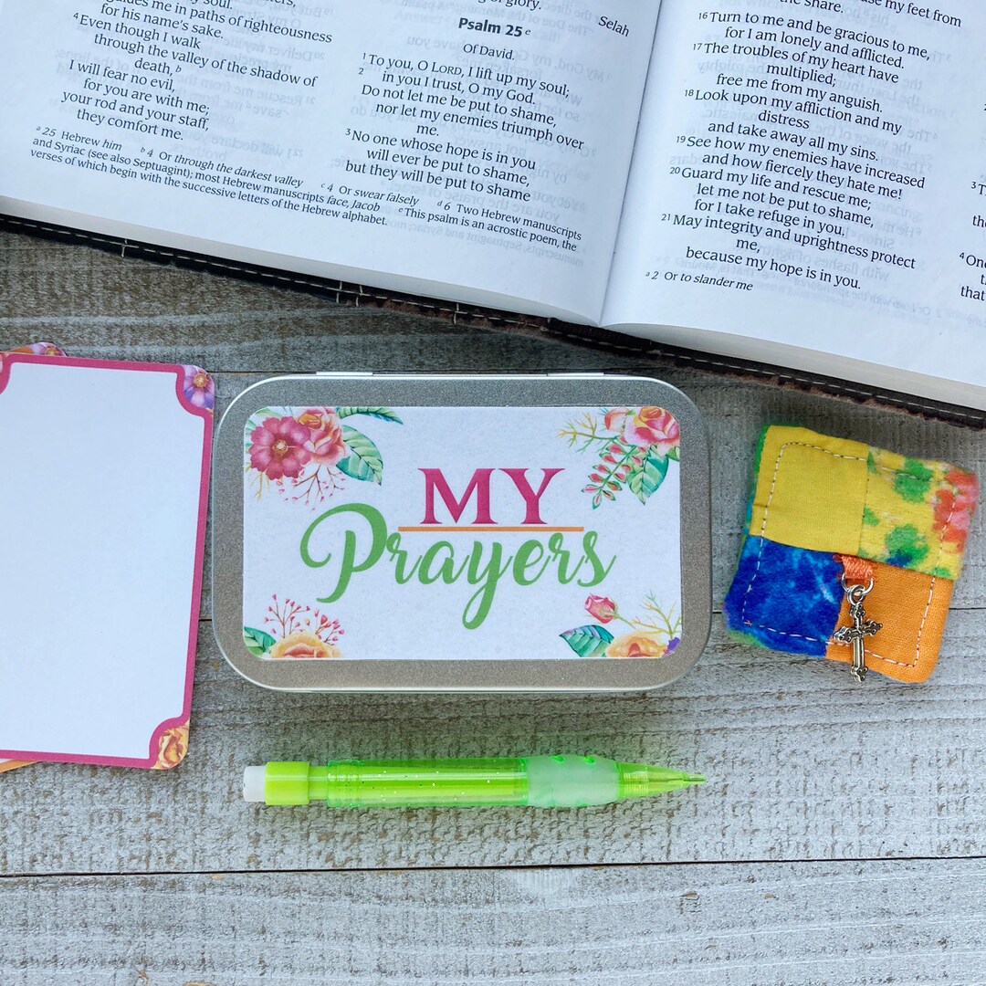 PRAYER BOX Tin Prayer Square Bible Study Group Gifts Quilted Pocket ...