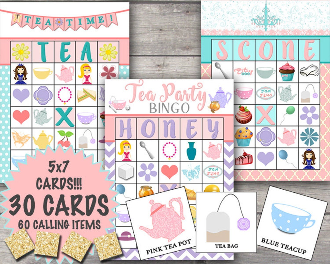 Tea Party Bingo 30 Cards, Tea Party Games, Tea Party Birthday Idea ...
