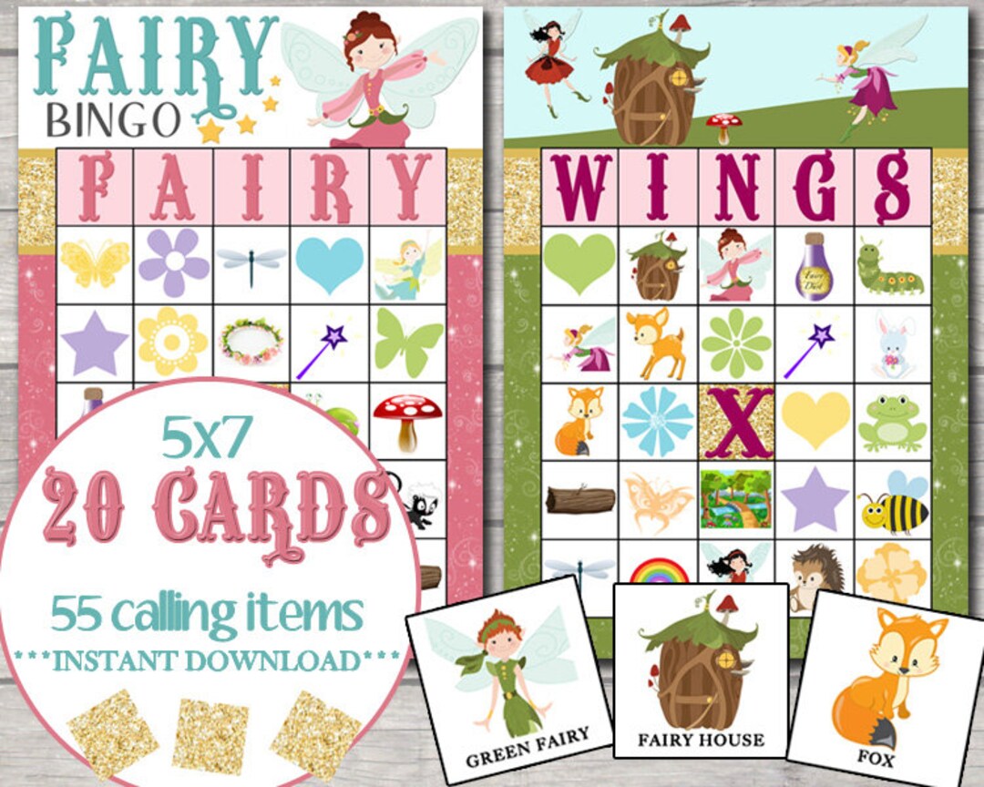 Fairy Bingo Game, 20 Unique Cards, Kids Birthday (instant Download) - Etsy