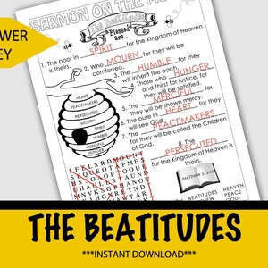 Beatitudes Activity Sheet, Beatitudes Study Guide, Sermon on the Mount ...