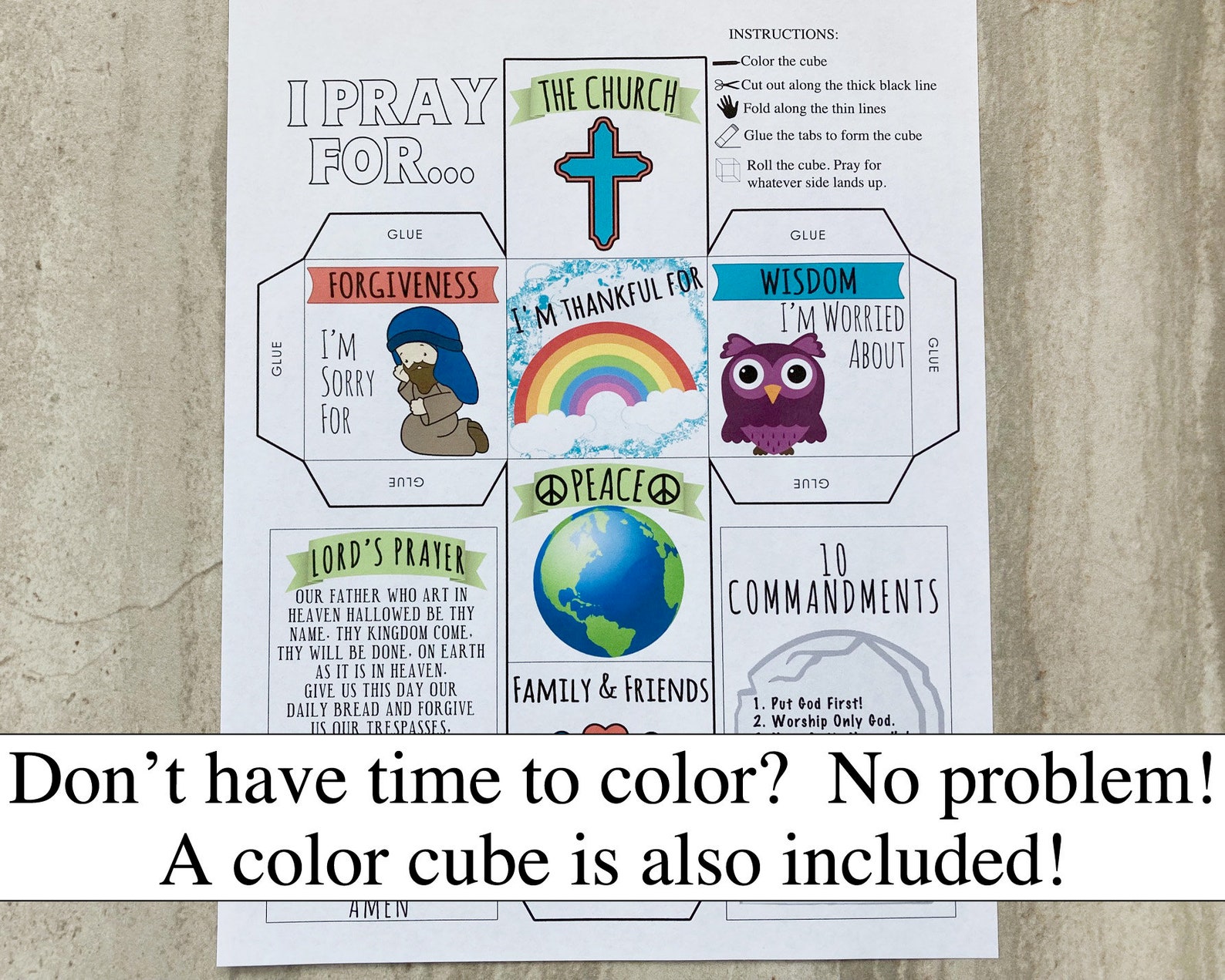 Prayer Cube, Christian Craft With Lord’s Prayer & 10 Commandments ...