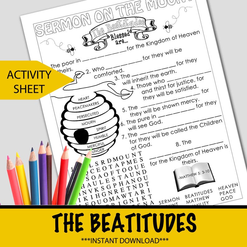 Beatitudes Coloring & Activity Page: Sermon on the Mount (PDF Download ...