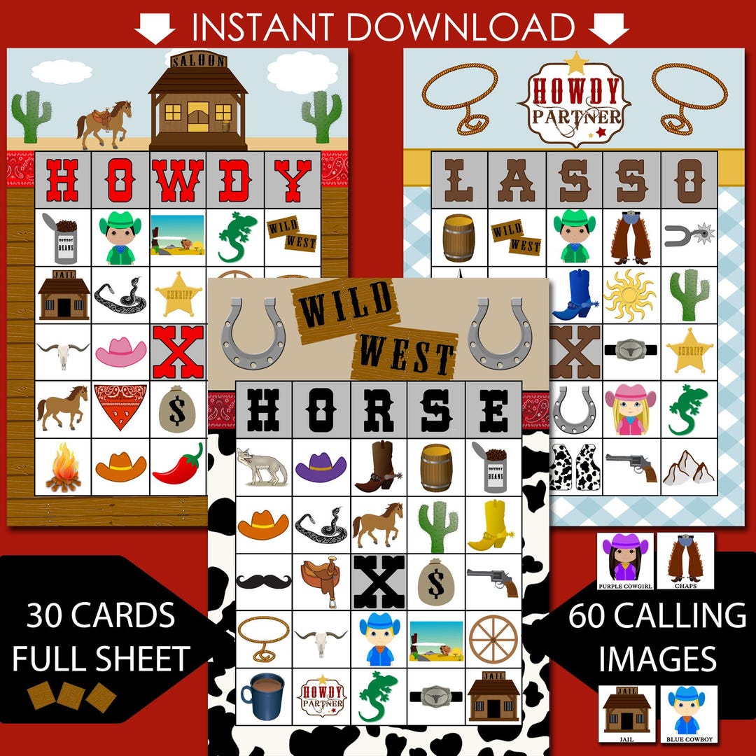 Cowboy Bingo Game: 30 Printable Western Party Cards (instant Download ...