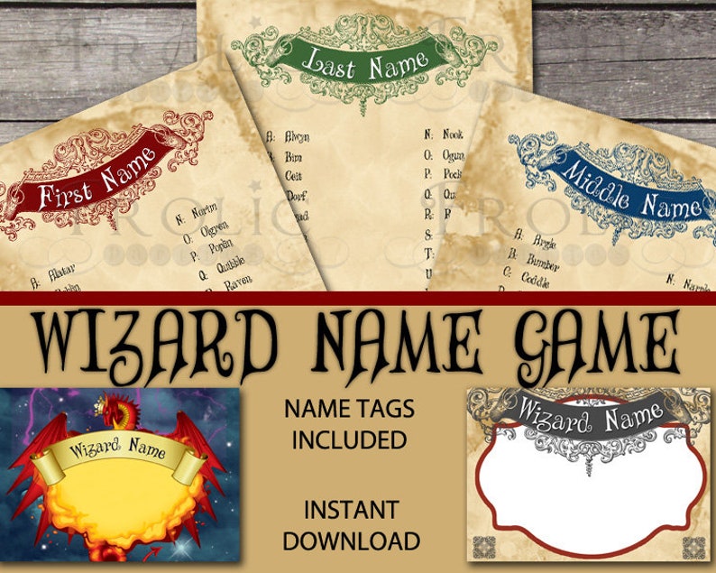 Wizard Name Game Wizard Birthday Party Games Wizard - Etsy