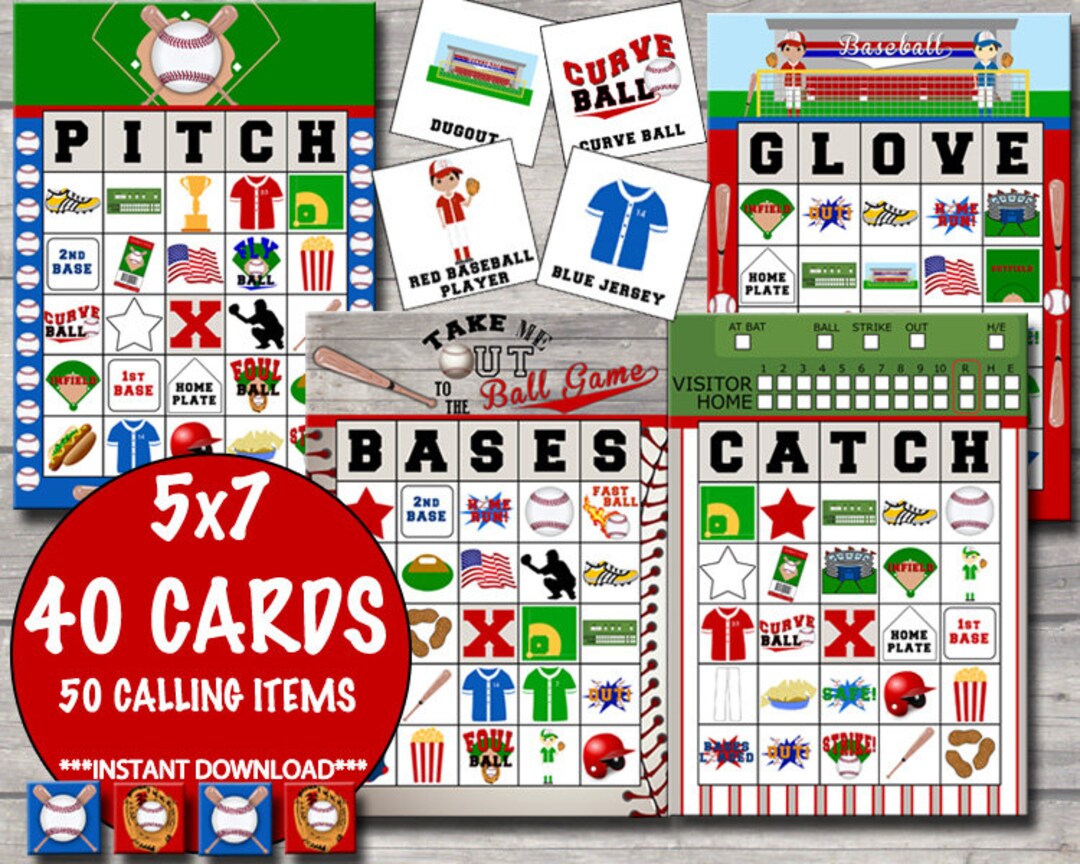 Baseball Bingo 40 Cards Baseball Party Games Baseball - Etsy