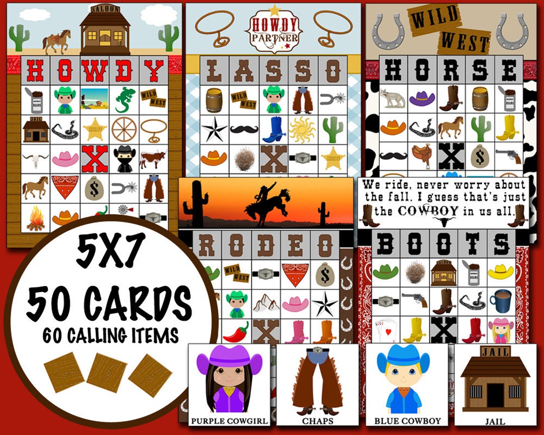 Cowboy Bingo 50 Cards, Cowboy Party Games, Cowboy Birthday Games ...