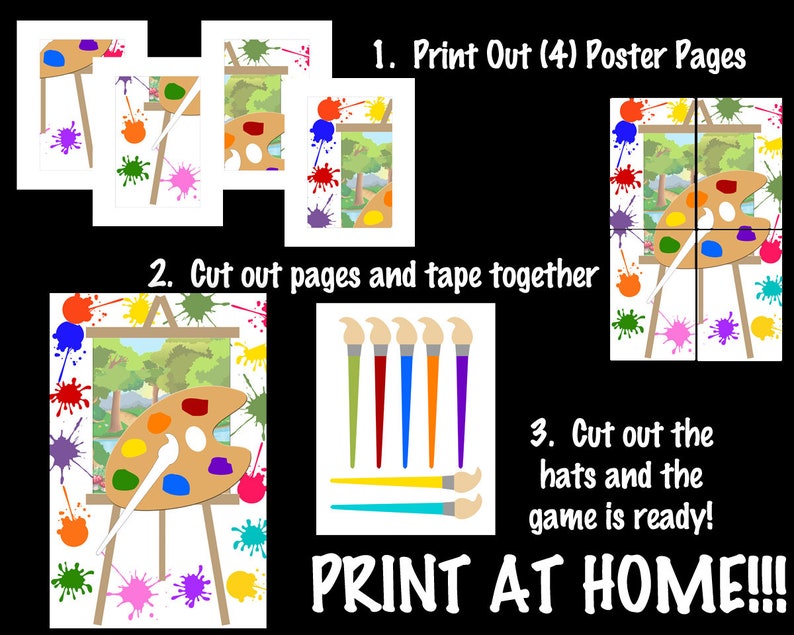 Pin the Paint Brush on the Palette, Painting Bingo, Art Party Games ...