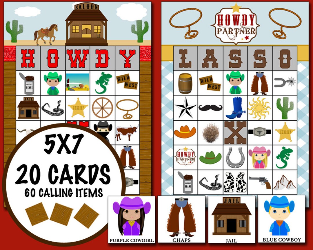 Cowboy Bingo 20 Cards Cowboy Party Games Cowboy Birthday - Etsy