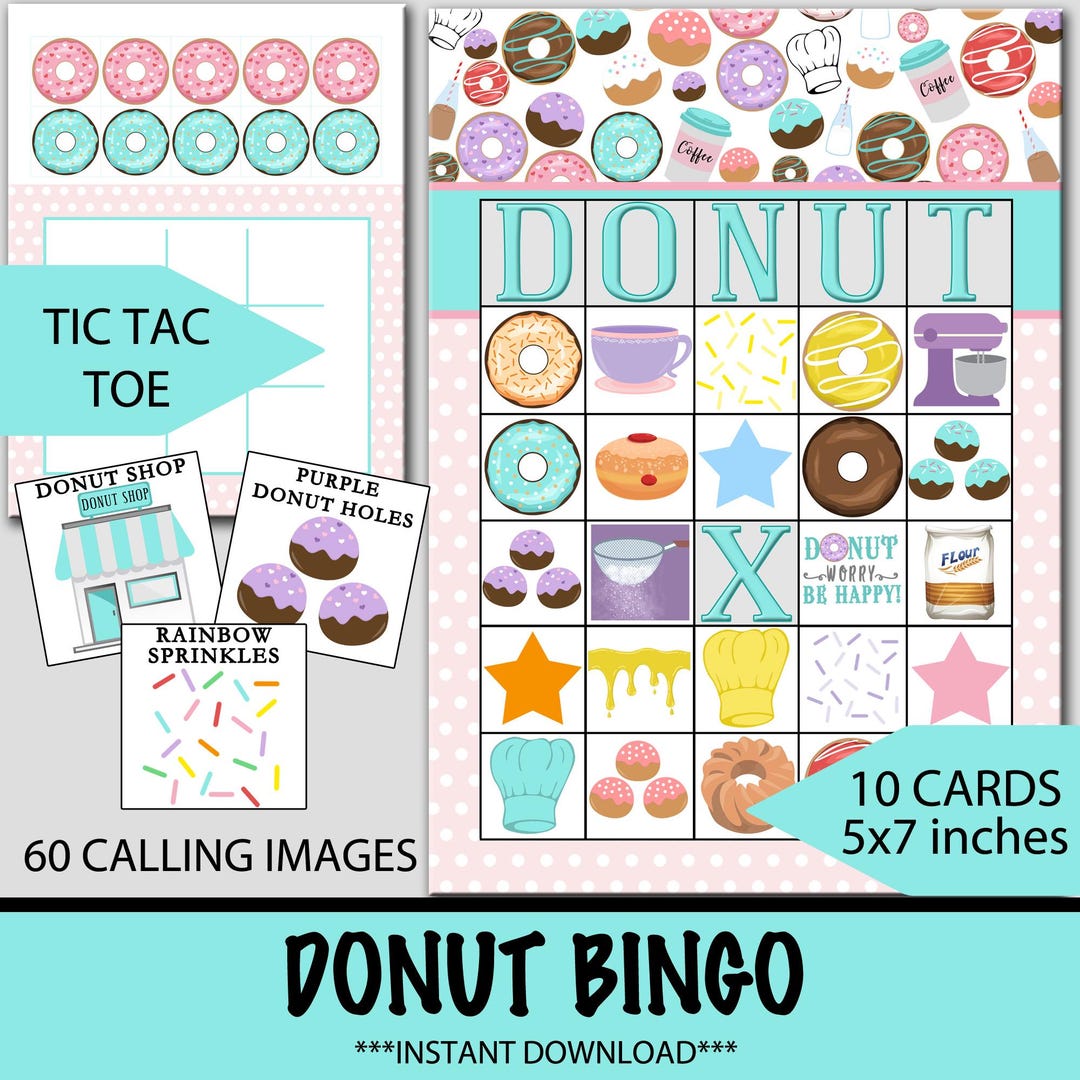 Donut Bingo 10 Cards, Donut Party Game, Donut Birthday Idea, Donut Tic ...