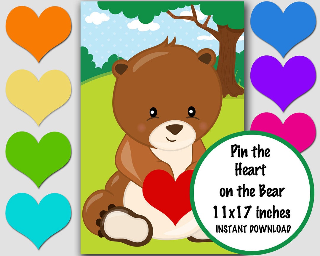 Pin the Heart on the Bear, Valentine Party Games, Valentine's Day Party ...