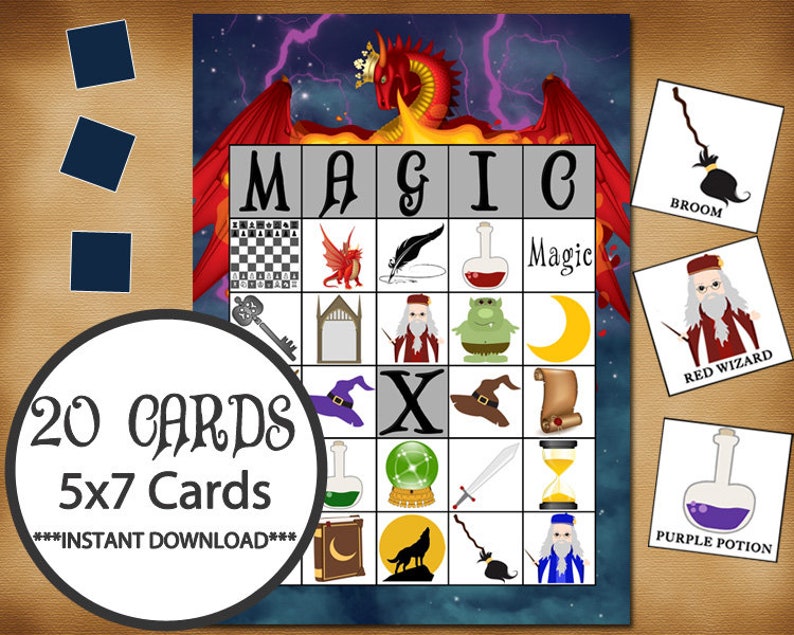 Wizard Bingo 20 cards INSTANT DOWNLOAD | Etsy