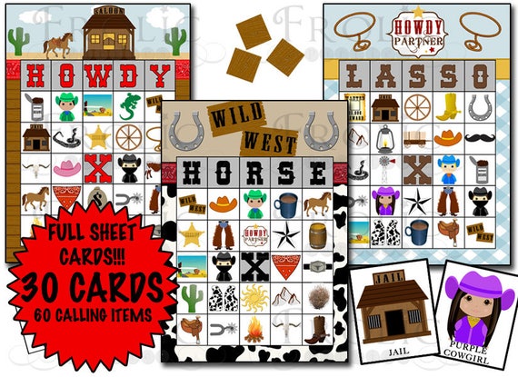 Cowboy Bingo 30 Printable Bingo Cards INSTANT DOWNLOAD - Etsy UK