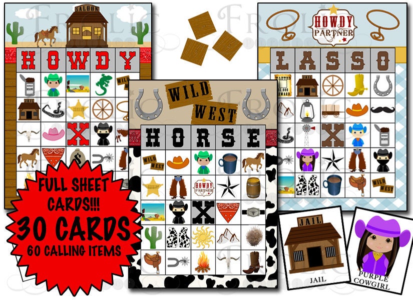Cowboy Bingo 30 Printable Bingo Cards INSTANT DOWNLOAD - Etsy UK