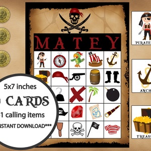 Pirate Bingo 10 Cards INSTANT DOWNLOAD | Etsy