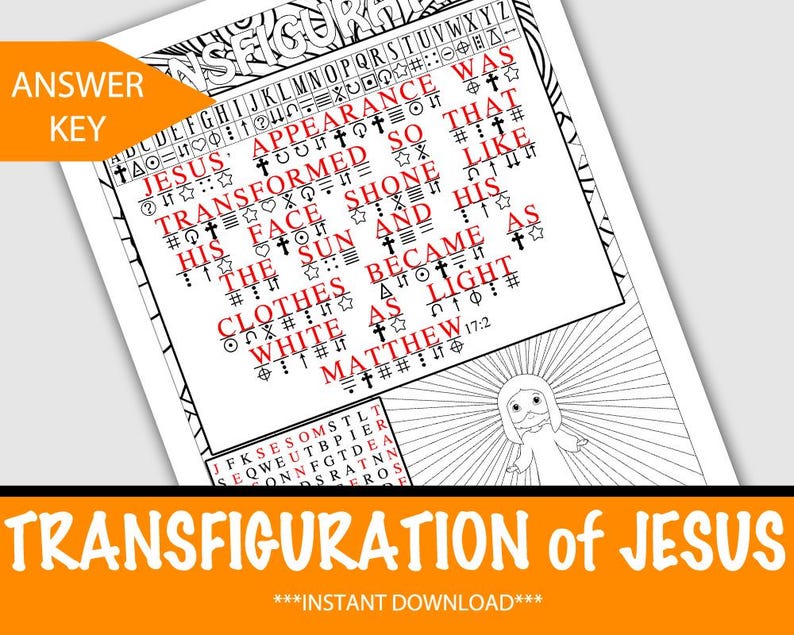 Transfiguration of Jesus Activity Sheet: Bible Verse Code (instant ...