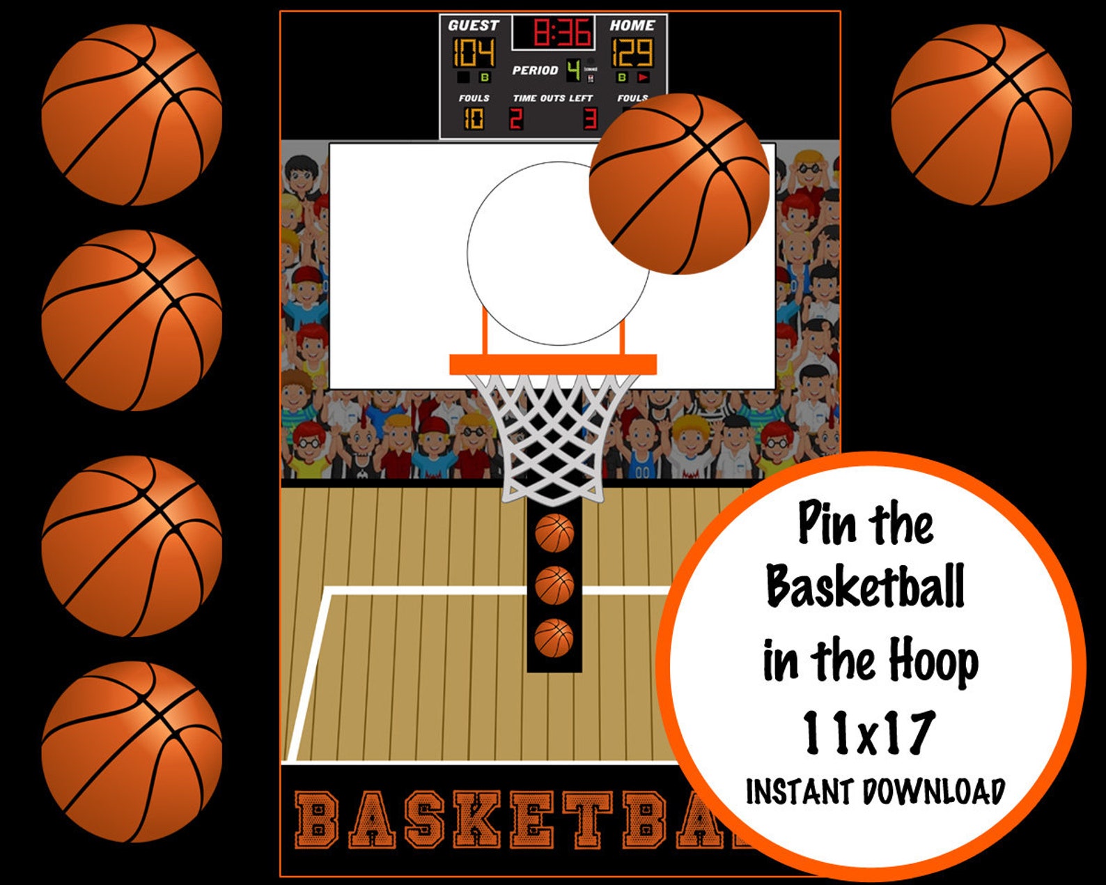 Pin the Basketball in the Hoop Basketball Party Games - Etsy