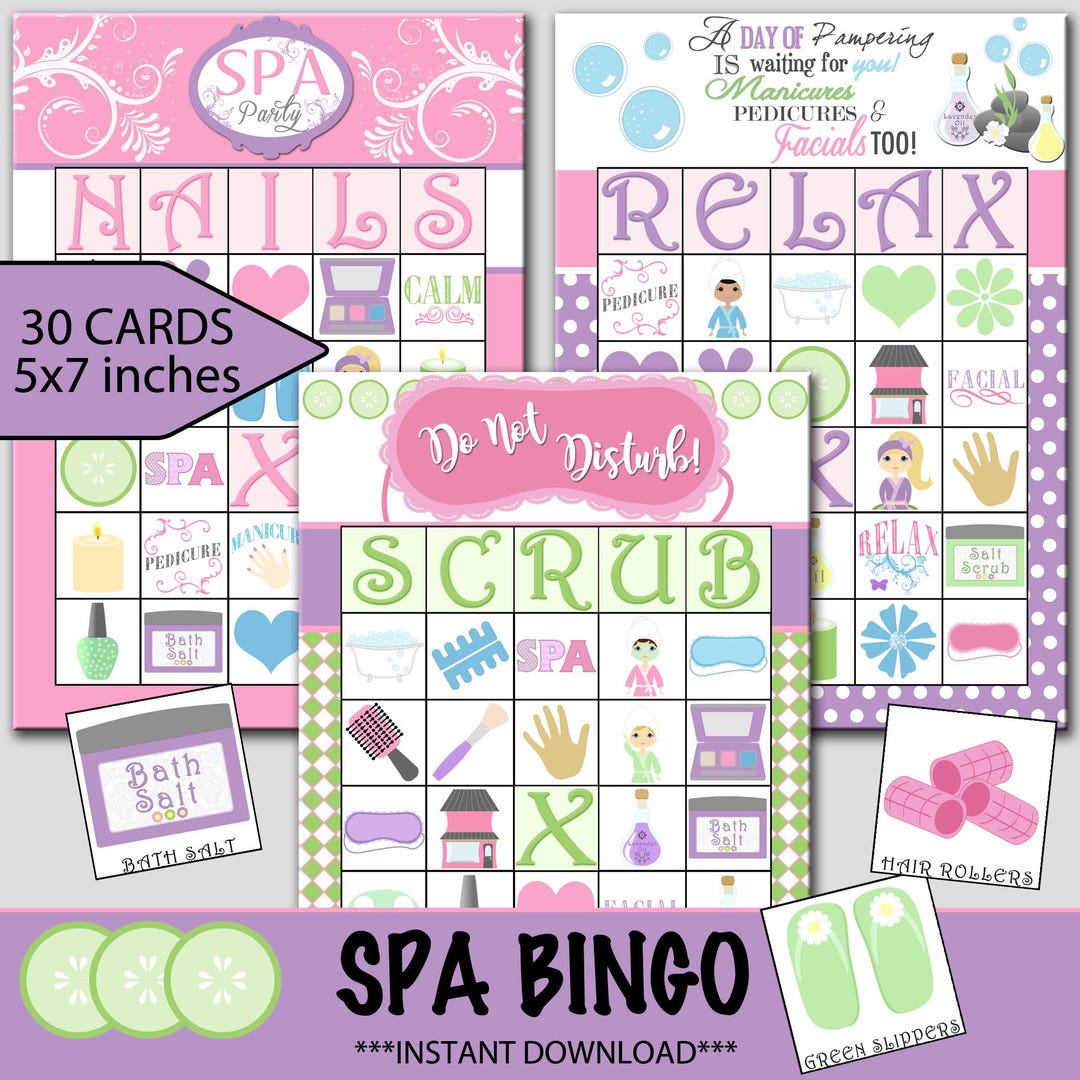 Spa Bingo 30 Cards, Spa Party Games, Spa Birthday Game Ideas INSTANT ...