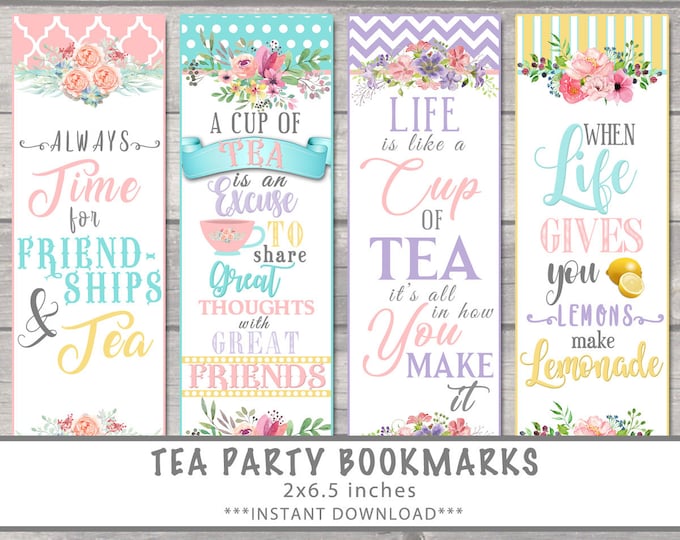 Tea Party Bookmarks, Tea Party Favors, Tea Party Gifts INSTANT DOWNLOAD ...